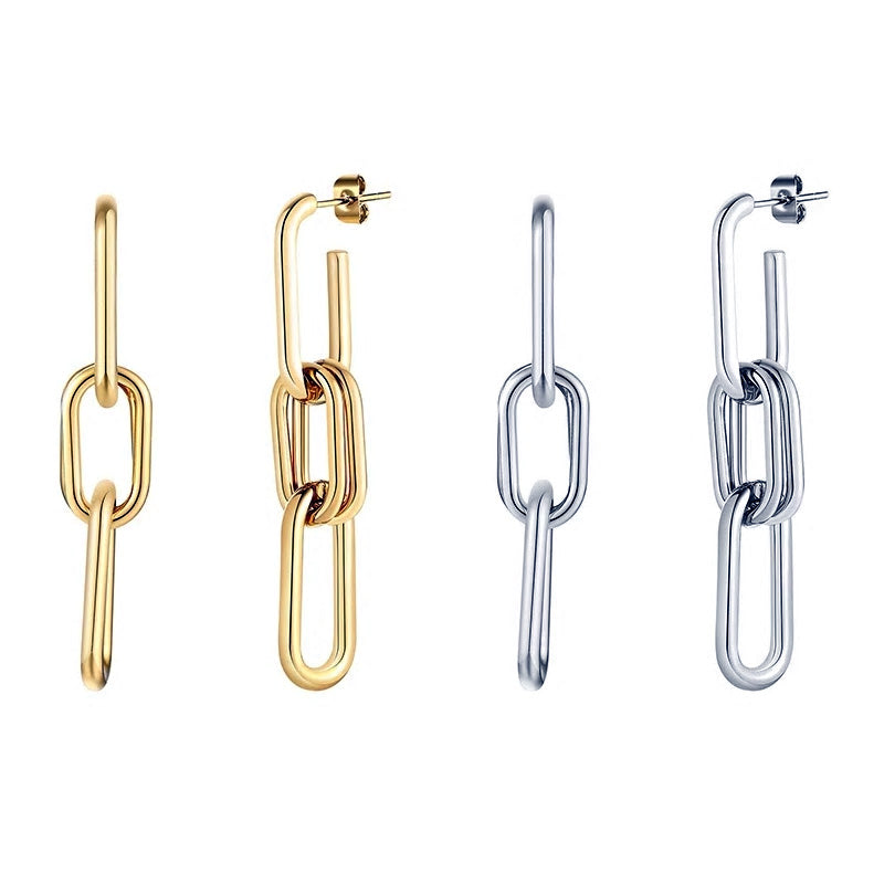 Stainless Steel Paperclip Chain Drop Stud Earrings